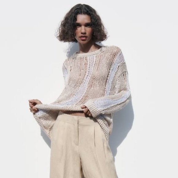 Zara | Sweaters | Zara Sweater An Elongated Openwork Knit Sweate | Poshmark
